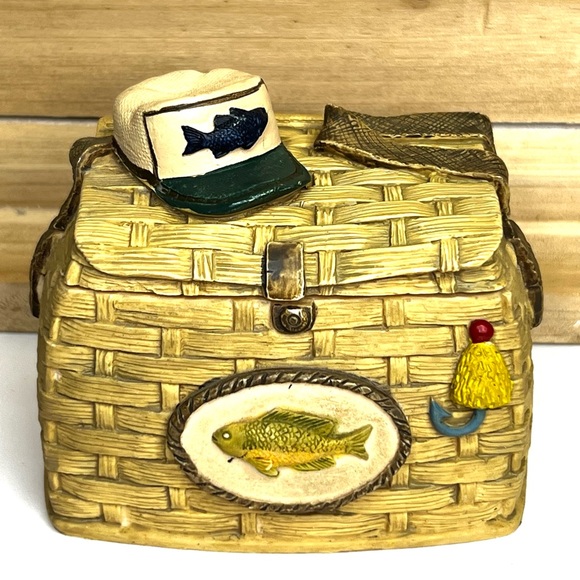 Unbranded | Accents | Vintage Fishing Creelbasket Lidded Trinket Box ...